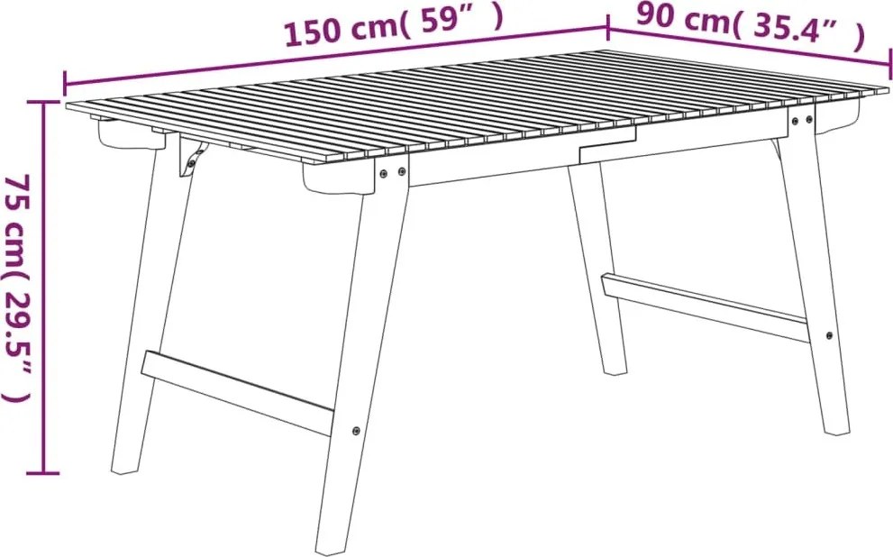 vidaXL Zahradní stůl 150 x 90 x 75 cm masivní akáciové dřevo [363310]