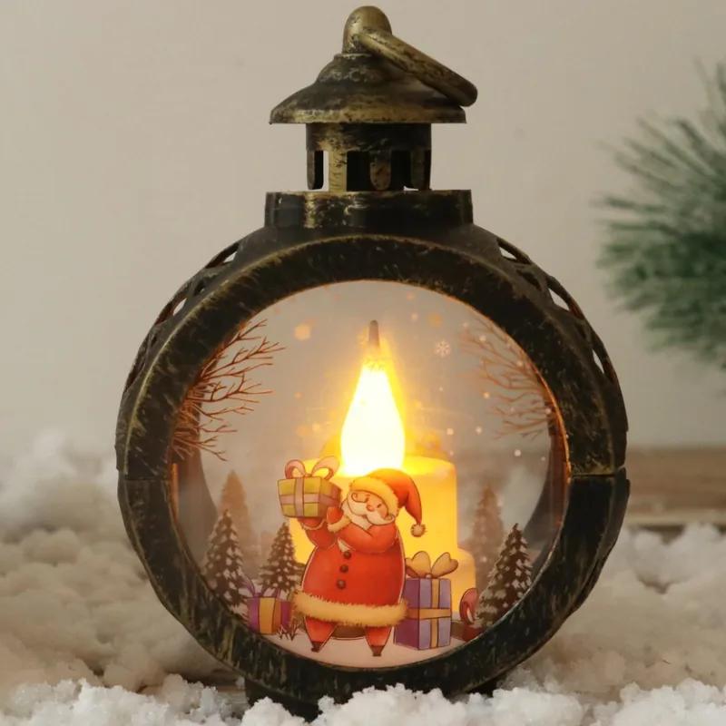 Vánoční LED dekorační lucerna, retro bronz Motiv: Sněhulák
