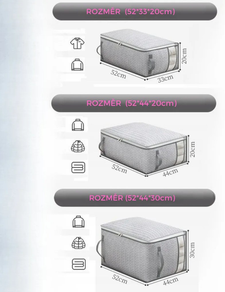 eCarla Textilní box pro uskladnění ložního prádla a oblečení, šedý COCK 52 x 44 x 30 cm