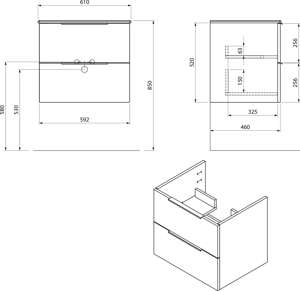 Sapho Cirasa koupelnová skříňka pod umyvadlo 59,2 x 52 x 46 cm zásuvky dub cuneo hnědá CR611-2525