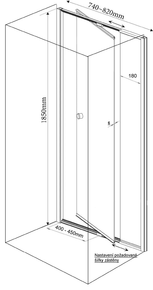 Aqualine, AMICO sprchové dveře výklopné 740-820x1850 mm, čiré sklo, G70