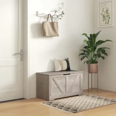 HOMCOM úložný truhla do ložnice 100 L, sedací truhla s víkem, bezpečnostní panty, 80x40x45 cm, šedá