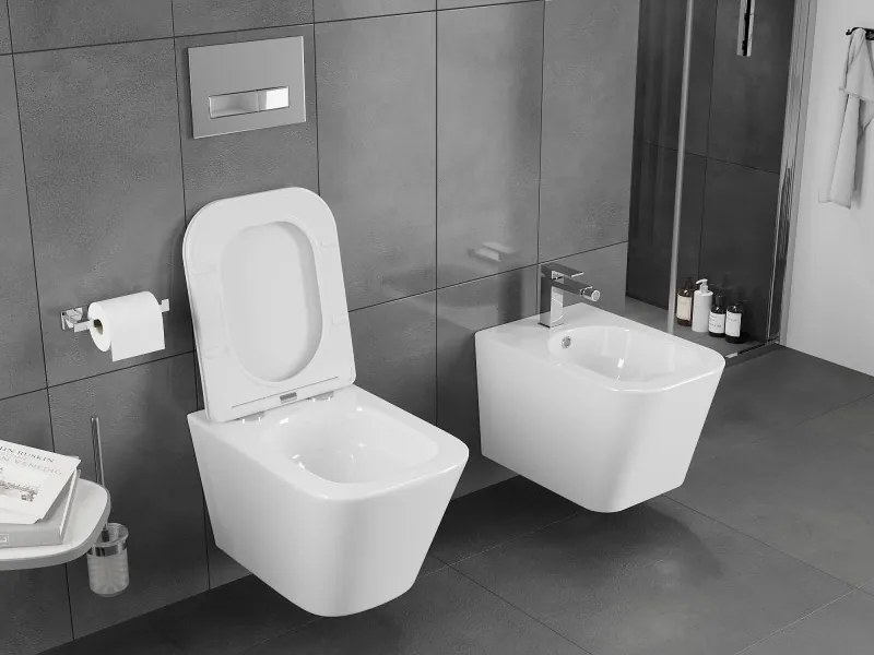 Mexen Teo, závěsná WC mísa 510x345x340 mm, Rimless Tornádo + WC sedátko z duroplastu, bílá lesklá, 30850600T
