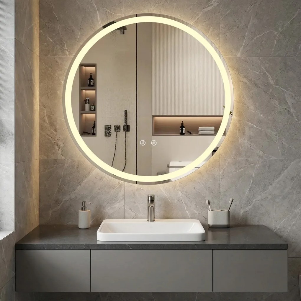 Costway 70 cm kulaté LED osvětlené zrcadlo koupelnové zrcadlo s nastavitelným