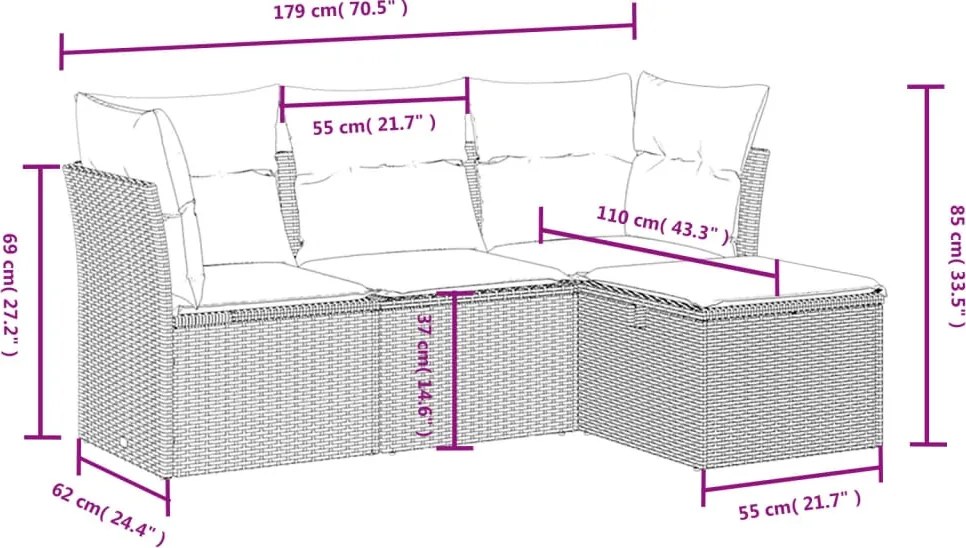 4dílná zahradní sedací souprava s poduškami béžová polyratan 3263114