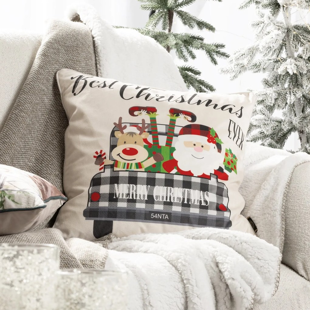VÁNOČNÍ DEKORAČNÍ POVLAK NA POLŠTÁŘ SANTA7 45X45 CM VZOROVANÁ