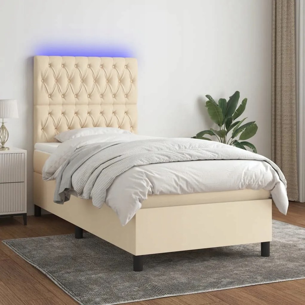 Box Spring Postel S Matrací A Led Textil Krémová Prošívaný design 100 x 2
