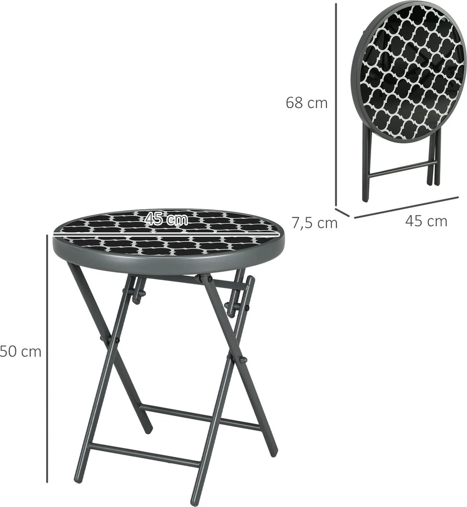 Skládací stolek Outsunny se skleněnou deskou 45x45x50cm černý, ideální pro zahradu a kempování | Aosom.de