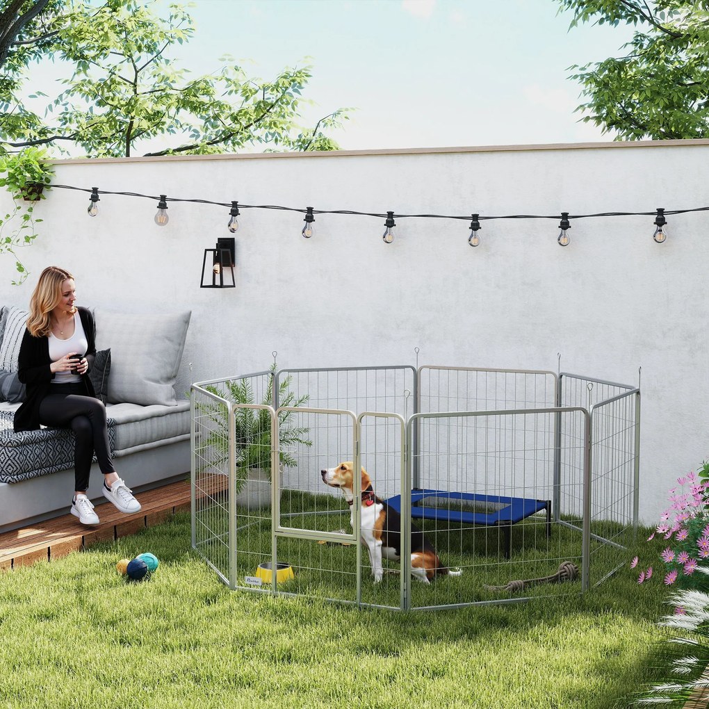 PawHut Ohrada pro psy, ohrada pro psy, hřiště pro domácí zvířata, flexibilně přizpůsobitelné, nerezová ocel D06-255V01SR