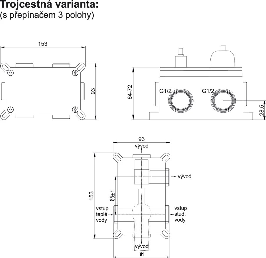 Mereo, Mereo Sprchová podomítková baterie s třícestným přepínačem, Pego, Mbox, oválný kryt, chrom, MER-CB60157PB