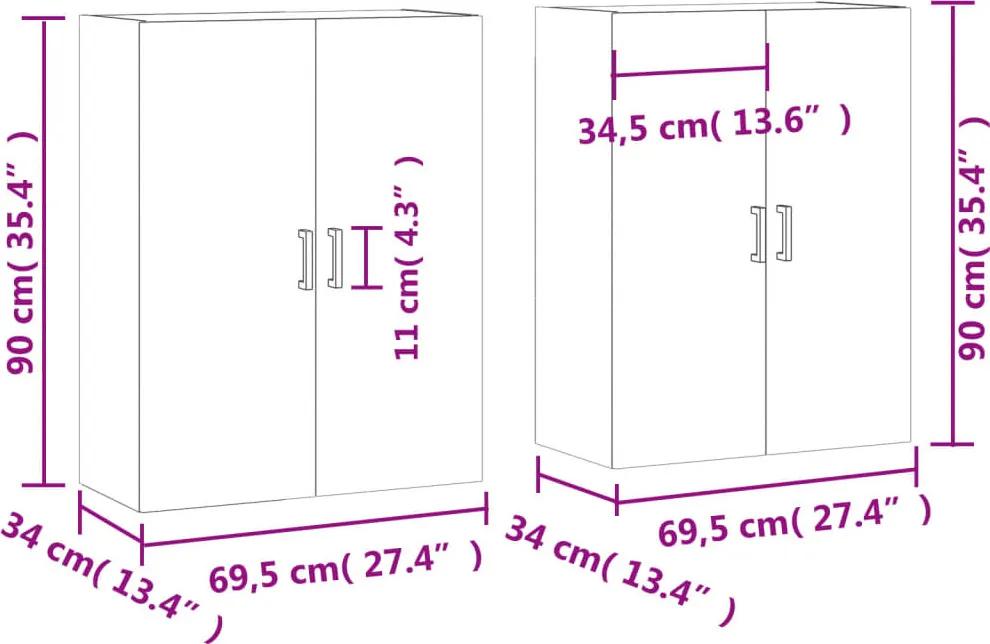 vidaXL Nástěnné skříňky 2 ks 69,5 x 34 x 90 cm [3195620] Barva: hnědý dub