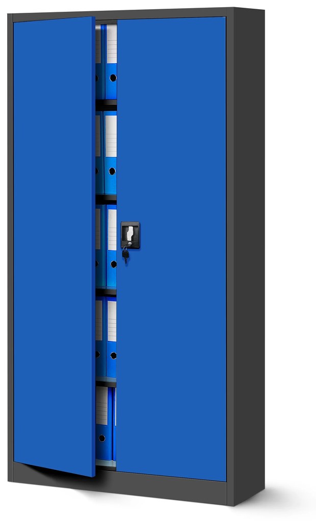 Plechová policová skříň JAN, 900 x 1850 x 400 mm, antracitová-modrá