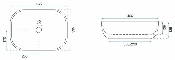 REA-U3800 - Umyvadlo na desku LIVIA 33,5x46,5 cm keramika/šedá/imitace kamene