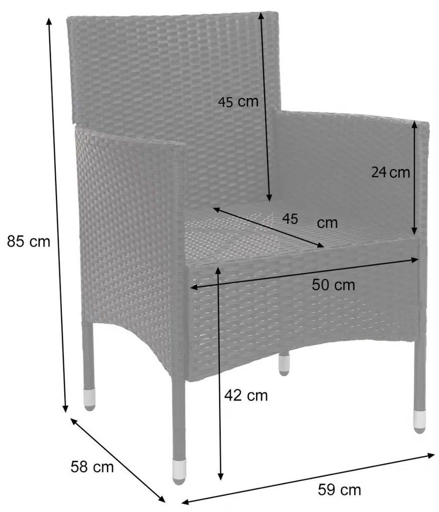 Zahradní Set 2 křesel, pohovky a stolku HWC-F55 - černá, polštáře tmavě šedá