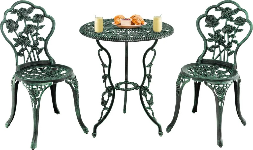 Costway 3 ks. Starožitný bistro set rose design sedací skupina balkonová sada