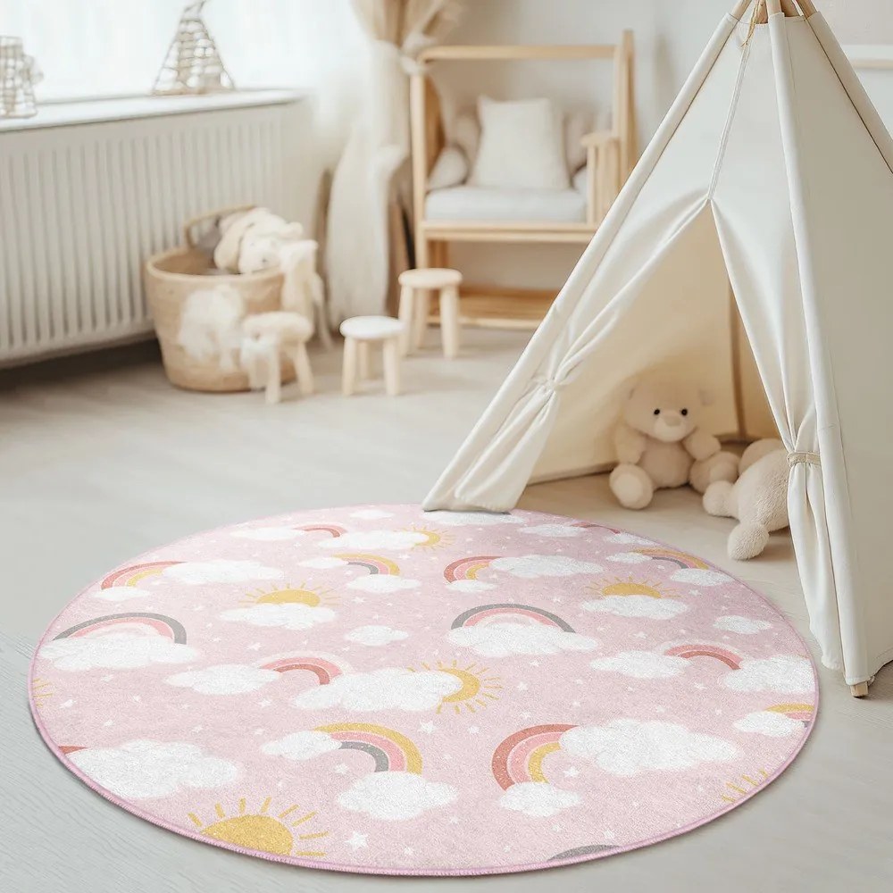 Růžový pratelný dětský koberec ø120 cm Rainbow World – Mila Home