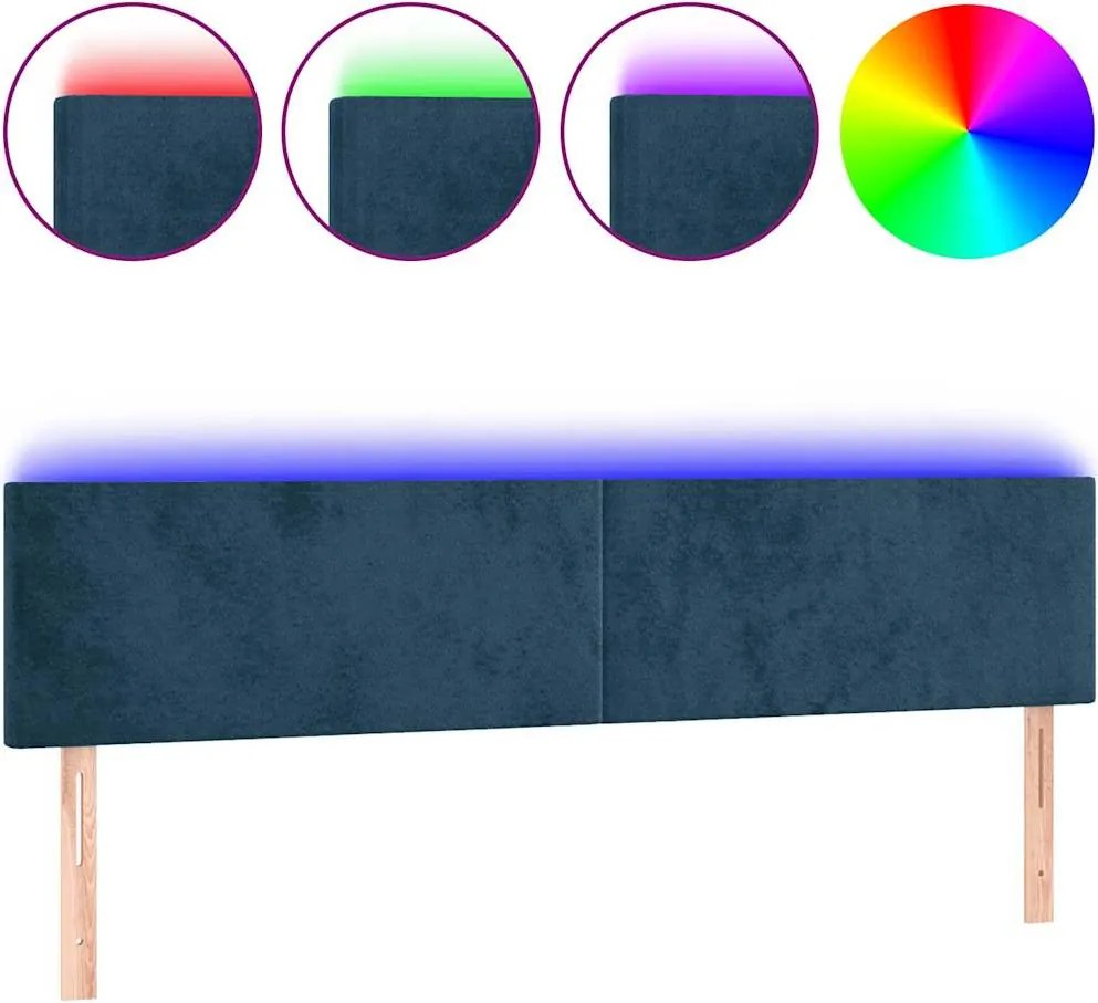 Čelo postele s LED tmavě modré 180x5x78/88 cm samet 3121396