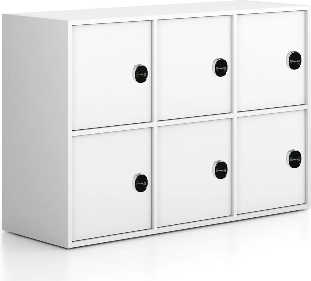 Kancelářská skříň FRAME, nízká, 6x dveře, 1299 x 450 x 881 mm, RFID zámek, bílá
