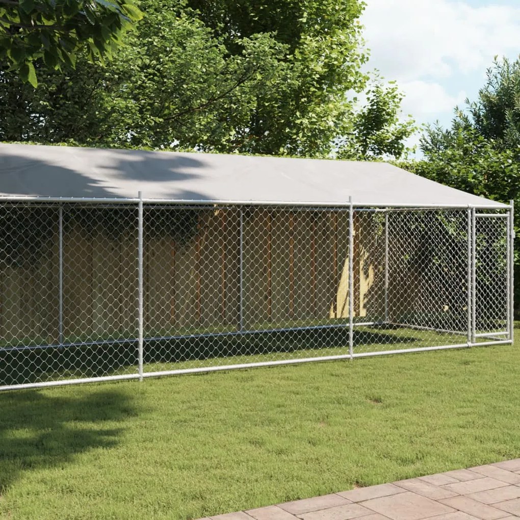 Klec pro psy se střechou a dvířky šedá 8x2x2 m pozinkovaná ocel 3209570