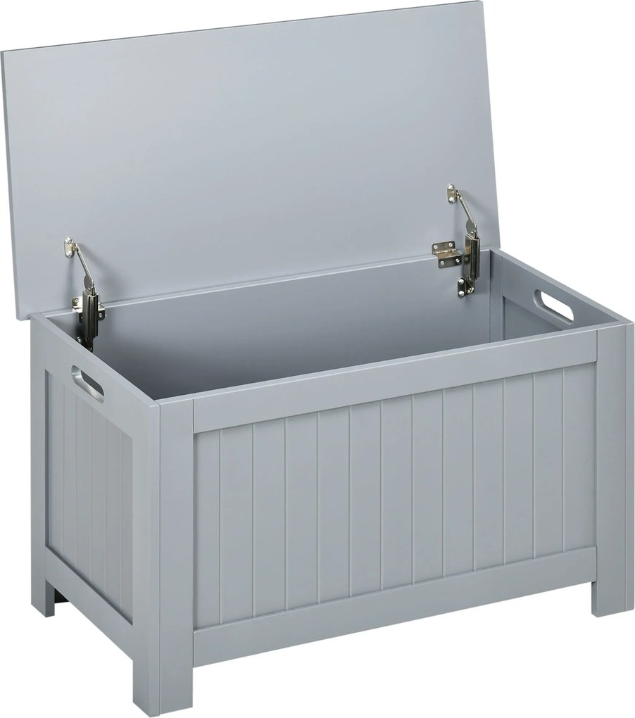 HOMCOM Úložný trunk pro ložnici – Úložná lavice se víkem, multifunkční úložný trunk s bezpečnostním pantem pro chodbu a obývací pokoj 81x40x46 cm Šedá
