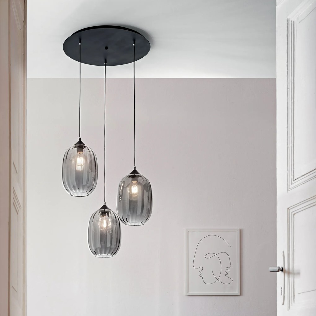Fabas luce Fabas Infinity, černé závěsné svítidlo kov/kouřové sklo, 3xE27, průměr 58cm