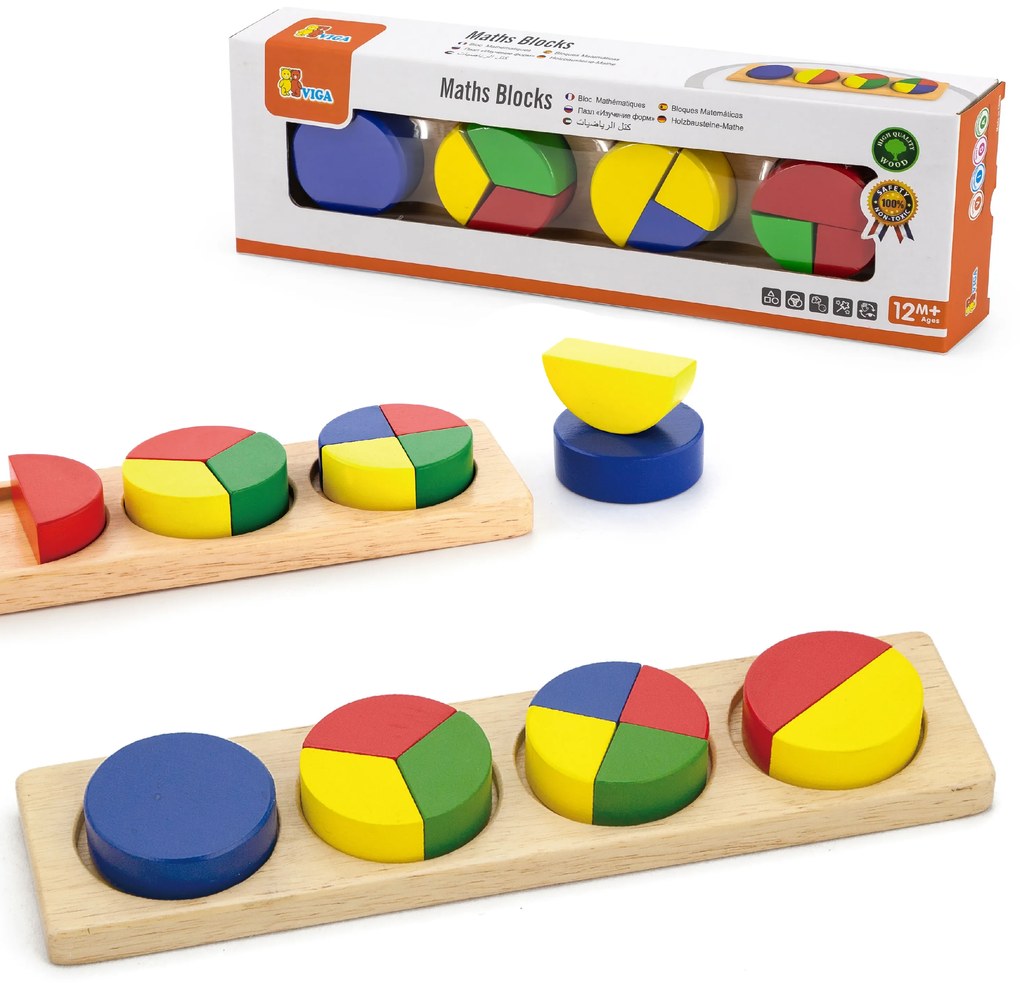 Dřevěné puzzle Viga Montessori Matematické bloky Zlomky