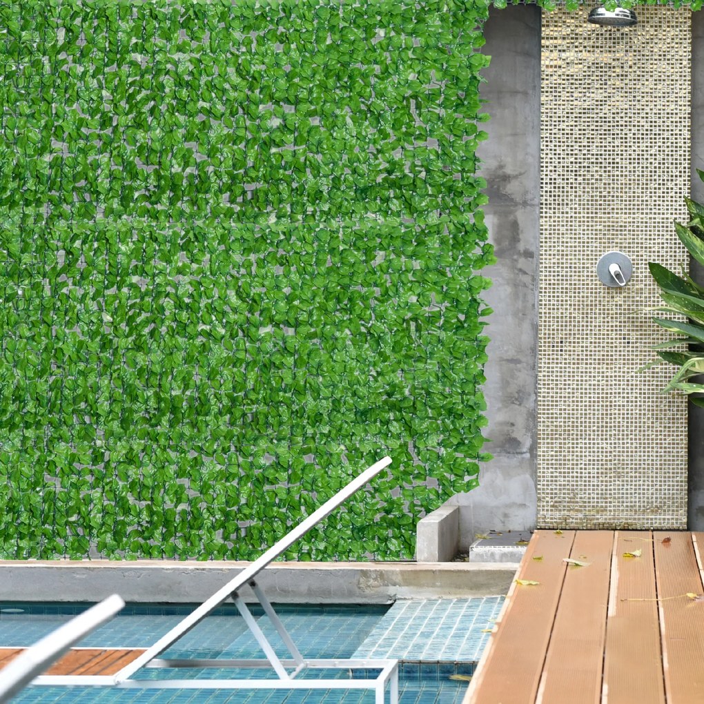 Outsunny živý plot Umělý živý plot 300x100 cm, světle zelený, ideální pro výzdobu balkonů a stěn, odolný proti UV záření a snadná údržba