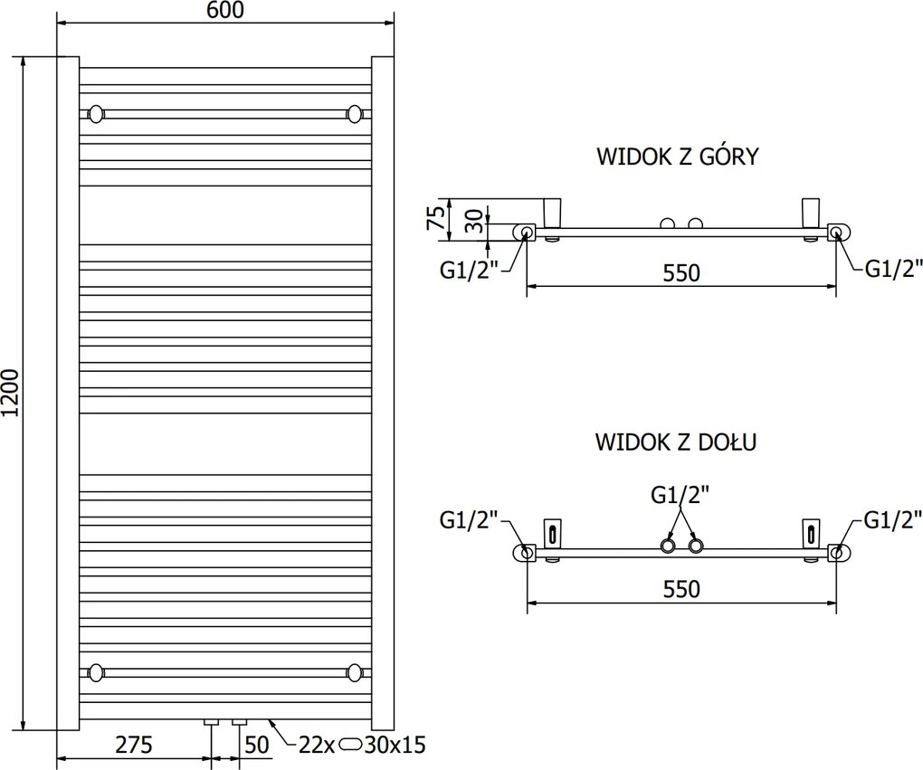 Mexen Hades, elektrické topné těleso 1200 x 600 mm, 600 W, chromová, W104-1200-600-2600-01