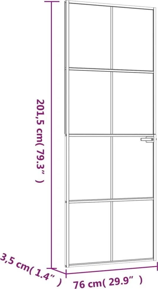 vidaXL Interiérové dveře bílé 76x201,5 cm tvrzené sklo a hliník úzké [153670] Barva: Černá a matná