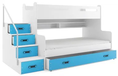 Patrová postel MAX 3 s úložným prostorem včetně matrací (Modrá)