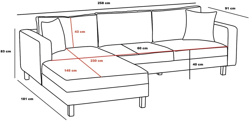 Atelier del Sofa Rohová sedací souprava Berlin Left - Cream, Black, Krémová, Černá