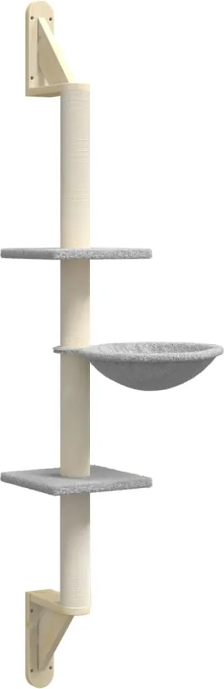 Nástěnné škrabadlo pro kočky se sloupkem světle šedé 142,5 cm 172396