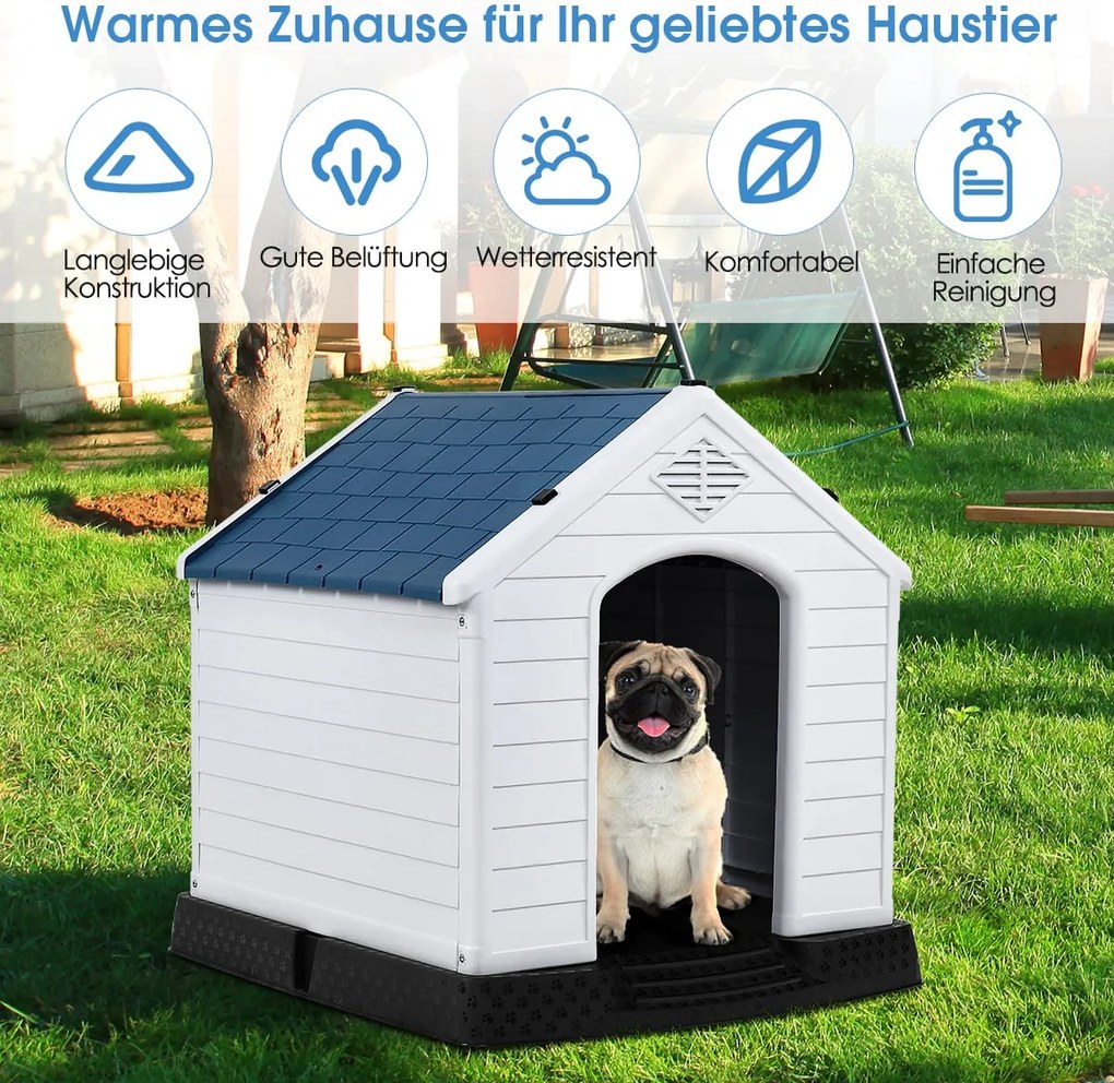 Costway Dog House Dog Jeskyně s vyvýšenou podlahou modro, modrá a bílá
