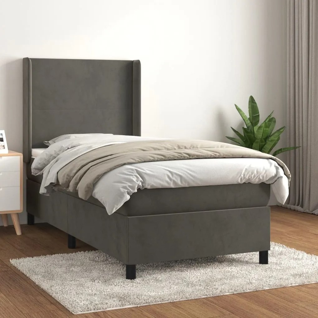 vidaXL Box spring postel s matrací 100x200 cm samet [3132543] Barva: Tmavě šedá