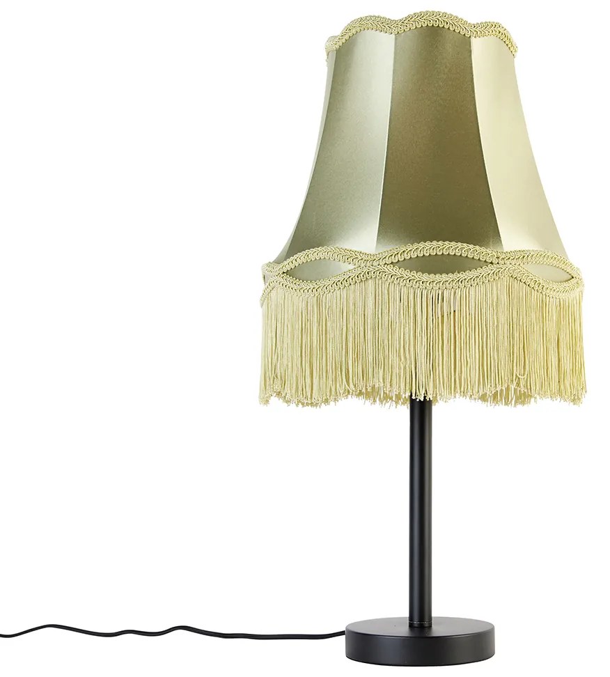 Klasická stolní lampa černá s babičkovským stínítkem zelená 30 cm - Simplo Biano.cz
