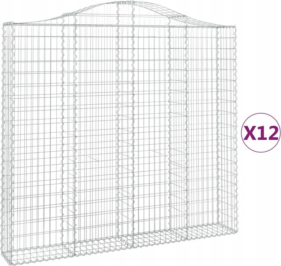 vidaXL Gabionové koše, 12 ks, 200 x 30 x 180/200 cm, galvanizované železo