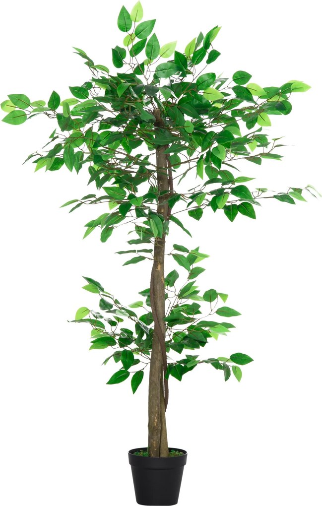Umělý čajovník Outsunny, 120 cm, umělé stromky v dekorativním květináči pro interiér domova, obývací pokoj, kancelář Ø16x120 cm, zelený