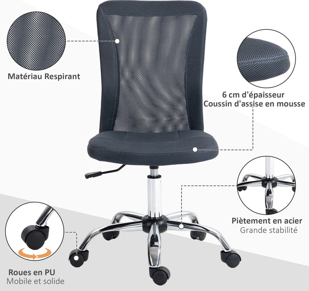 Ergonomická kancelářská židle Vinsetto s nastavitelnou výškou, manažerská židle s chromovou základnou, 360° otočná, potah z síťoviny, tmavě šedá | Aos