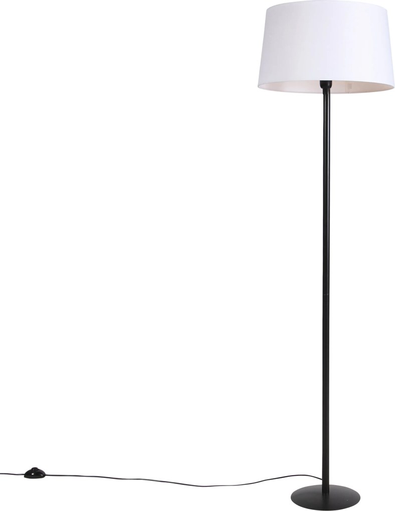 Stojací lampa černá s bílým lněným stínítkem 45 cm - Simplo