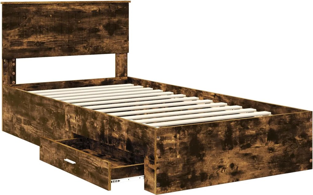 Rám postele s čelo Kouřový dub 100 x 200 cm Kompozitní dřevo 3410935