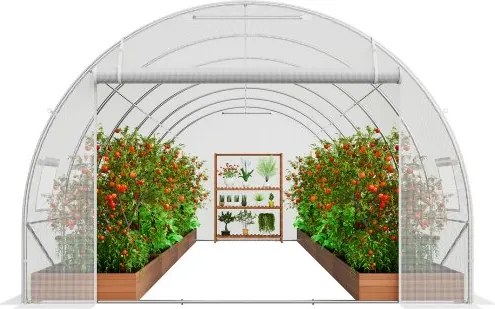 Walk-in tunelový skleník 5,9 × 2,95 × 1,98 m pozinkovaný rám PE kryt bílý