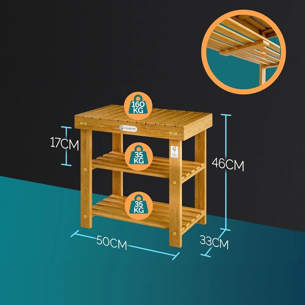 Lavice do předsíně s prostorem na boty NINA, 50x30x46cm, přírodní hnědá Casaria