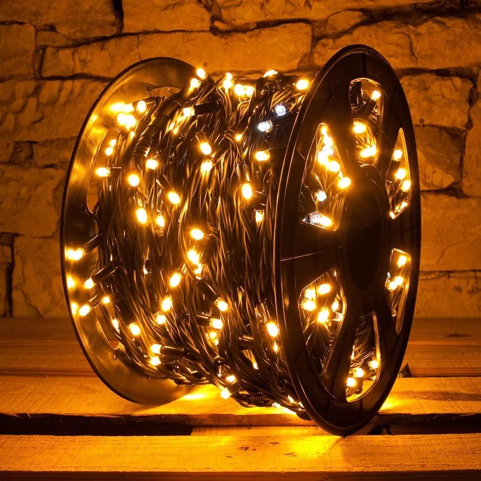 Easy Fix LED světelný řetěz, 100 m, venkovní, teple bílá s FLASH, 600 diod, černý kabel, IP67, cívka