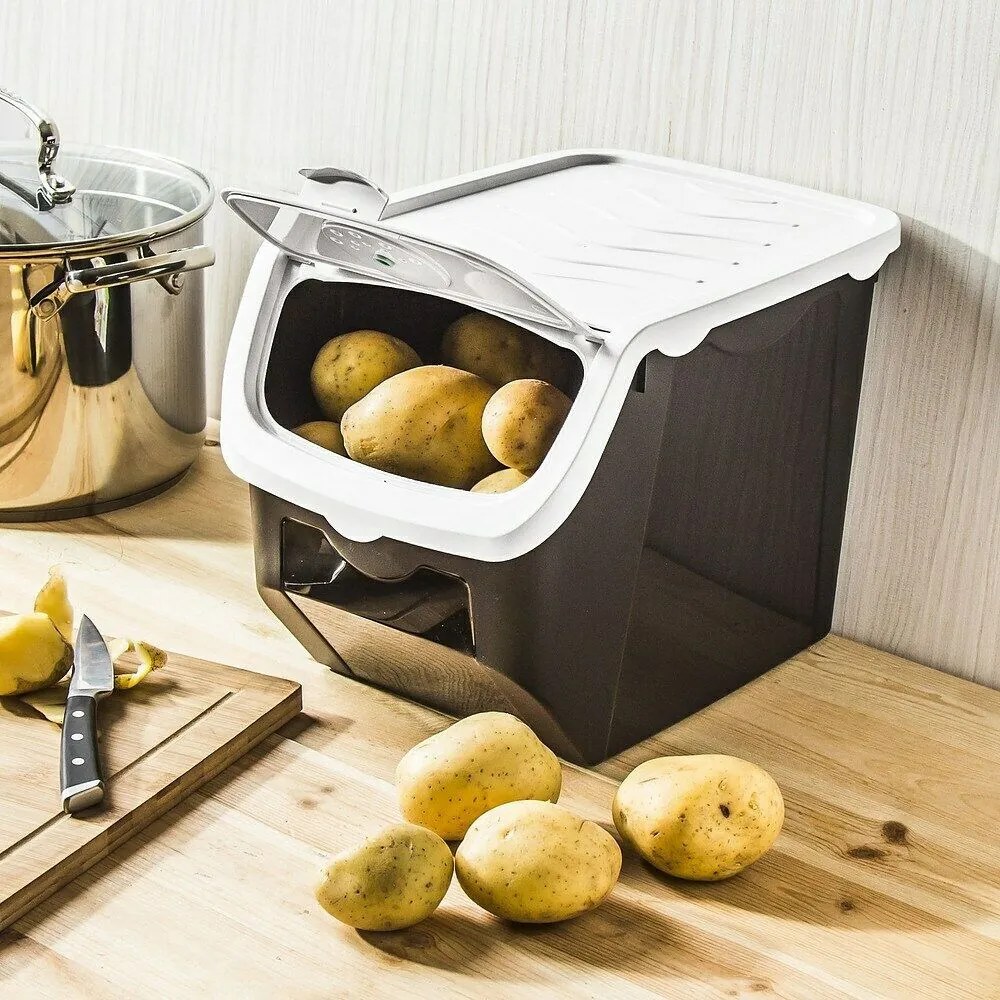 Orion Skladovací černý box na cibuli a brambory,zelené víko (12l)
