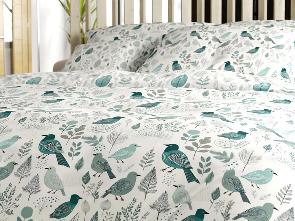 Polybavlněné povlečení LEAFBIRD POLY bílo-zelené Rozměr povlečení: 70 x 90 cm | 140 x 220 cm