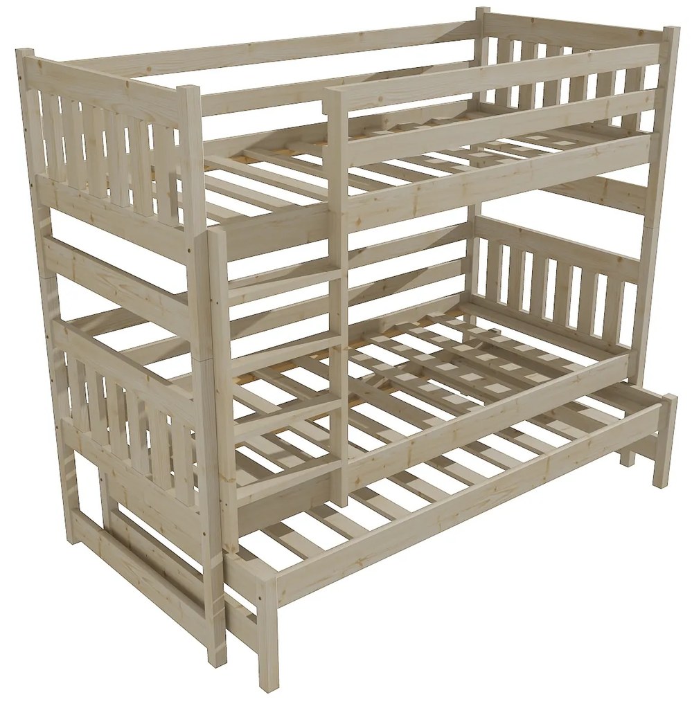 Vomaks Patrová postel s výsuvnou přistýlkou PPV 019 Rozměr: 90 x 200 cm, Barva: surové dřevo, Prostor mezi lůžky: 80 cm