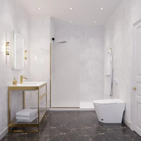 Erga Paris, sprchová zástěna Walk-In 60x200 cm, 8mm sklo námraza, zlatý matný profil, ERG-V02-PARIS-060x200-FR-GB