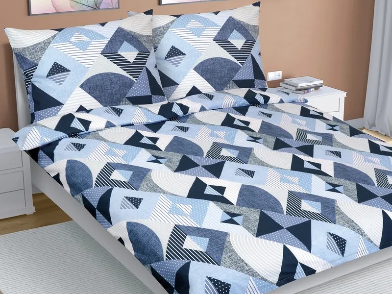 Bellatex Povlečení bavlna na dvoudeku Geometrie modrá velikost 180x200, 2ks 70x90 cm
