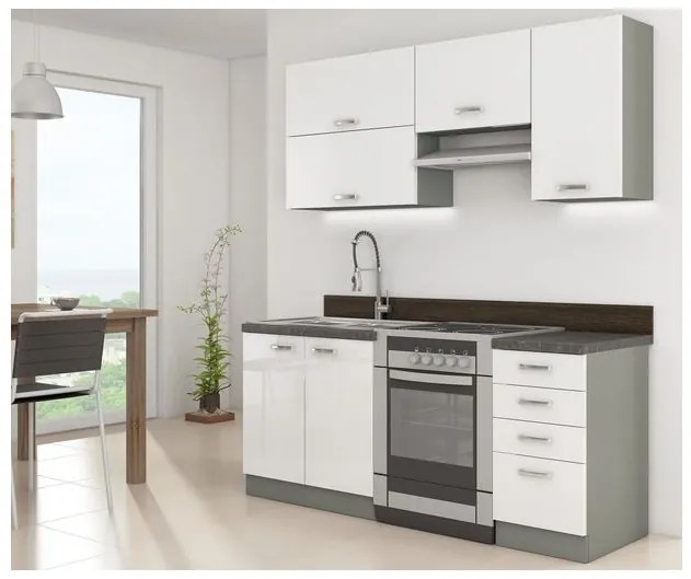 Nábytek Elegance Kuchyňská linka BLANKA 120/180 cm = Dolní skříňky: 80cm dřezová, 40cm zásuvková, Horní skříňky: 80cm plná, 40cm, 60cm digestořová