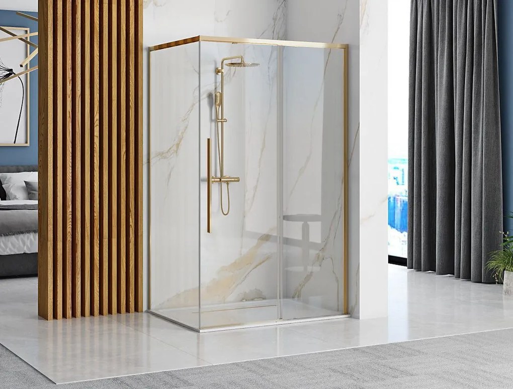 Rea - SOLAR GOLD ELEGANT čtvercový sprchový kout 90 x 90 cm, čiré sklo/zlatý profil, REA-K4900